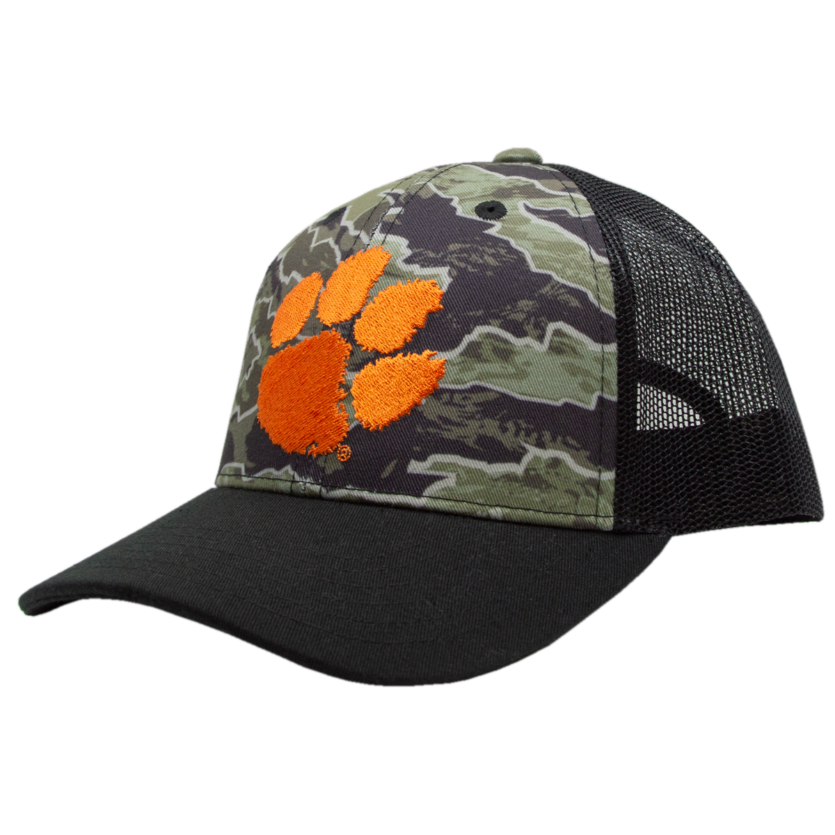 Clemson Twill Mesh Back Cap with Curved Black Bill - Miltary Tigerflau ...